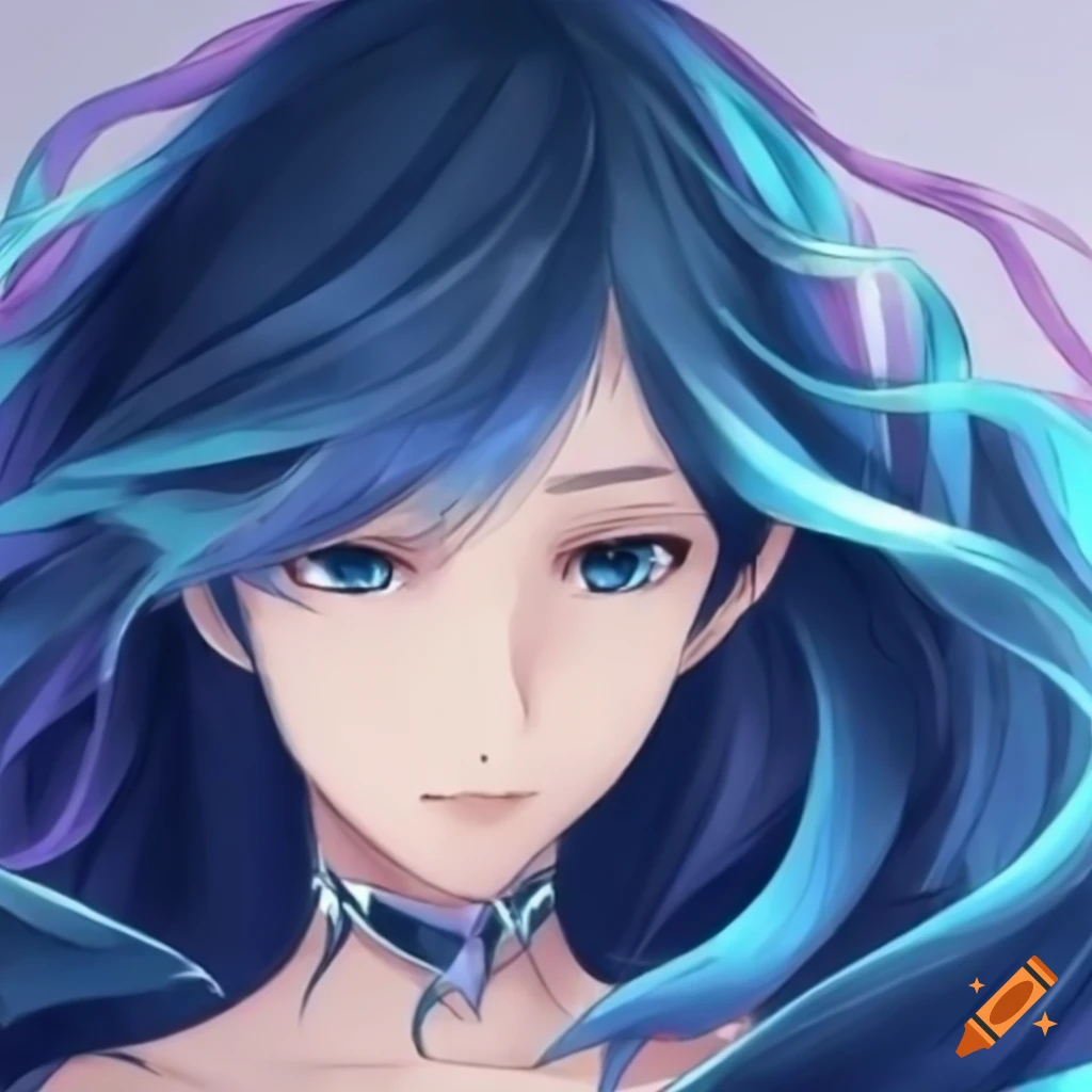 Anime female wizard with long blue hair on Craiyon