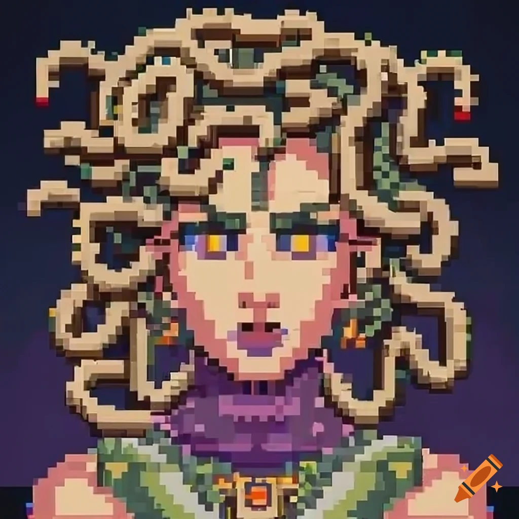 Pixel art greek mosaic of medusa in 90s anime style on Craiyon