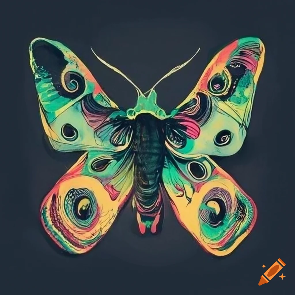 Moth retro design in ink and abstract style on Craiyon