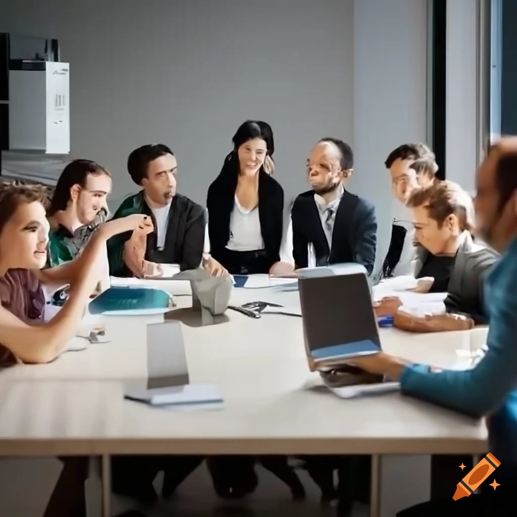 Professional meeting with employees in an office setting on Craiyon