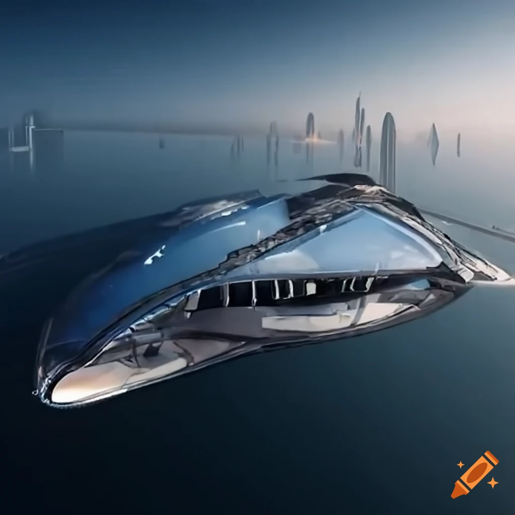 Vincent callebaut inspired spaceship landing in dubai in hyper realistic 4k detail on Craiyon