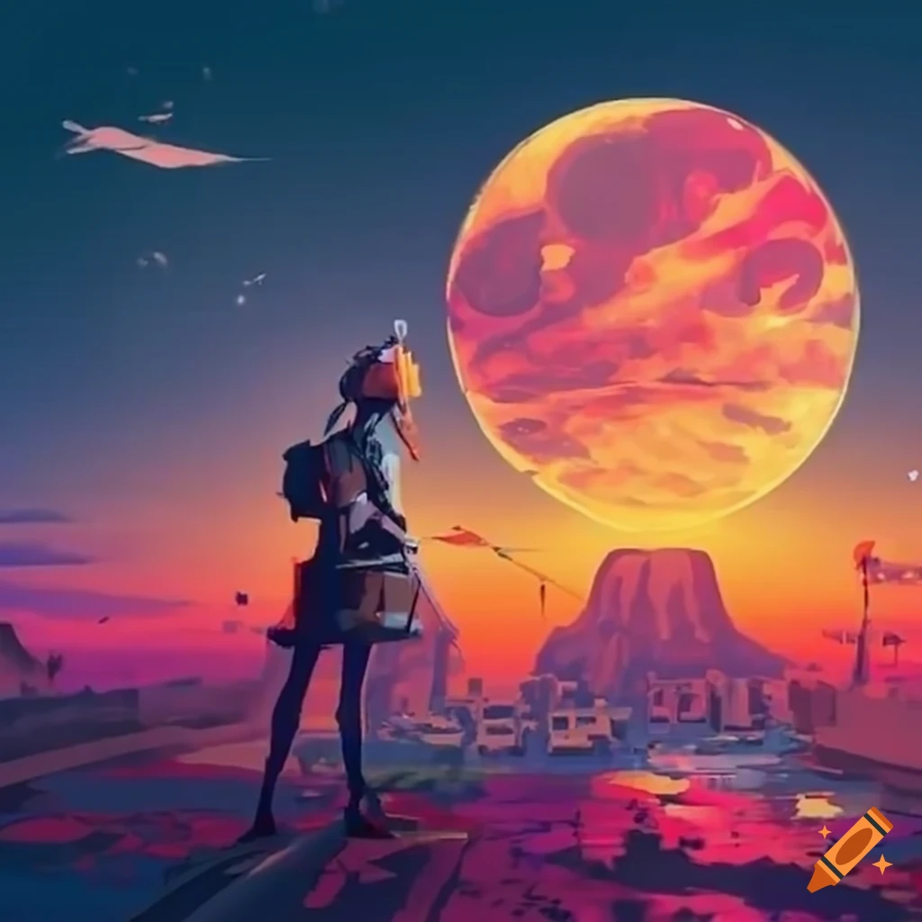 Isometric lunarpunk setting with advancing sunrise on Craiyon