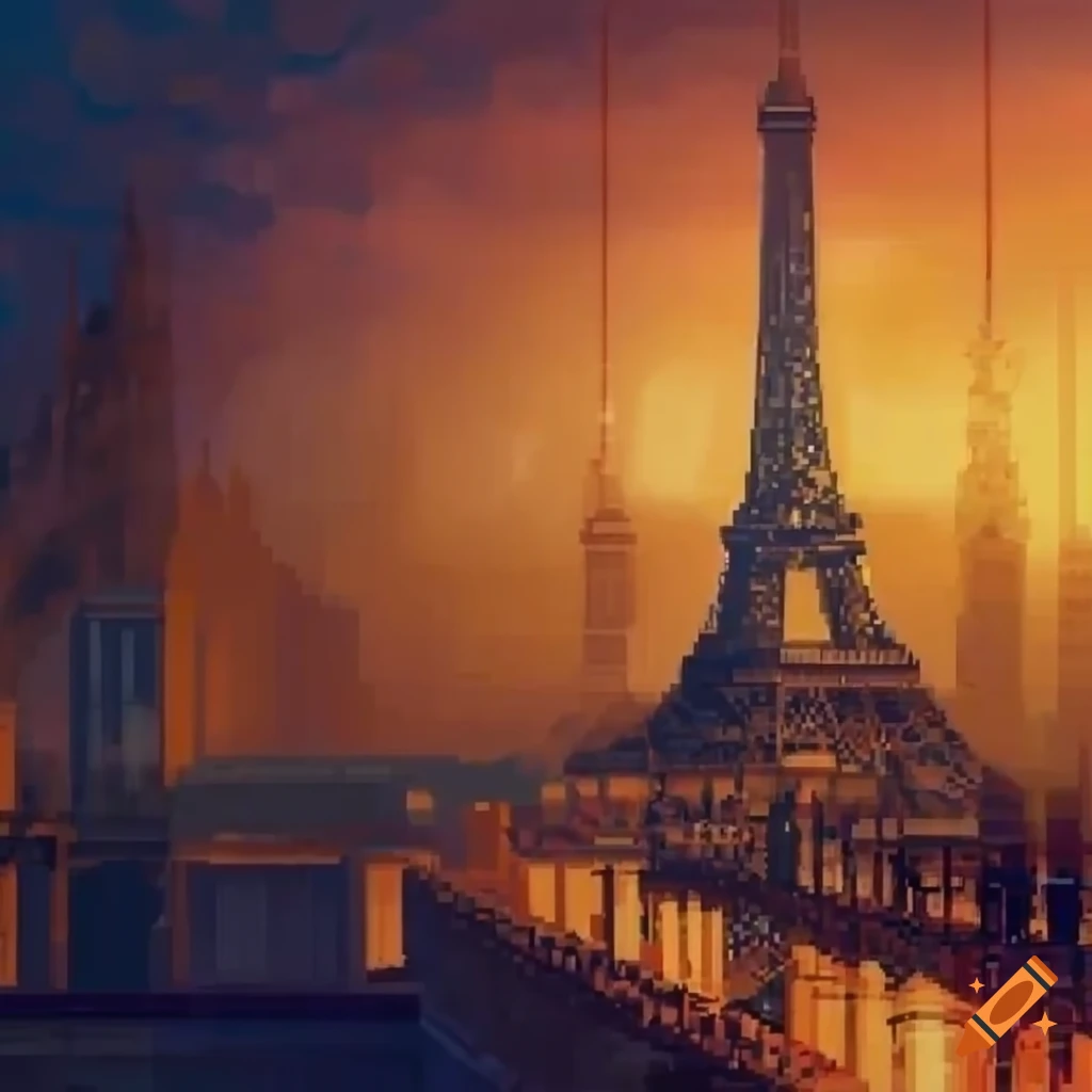Pixel art mosaic of Paris in retro style on Craiyon