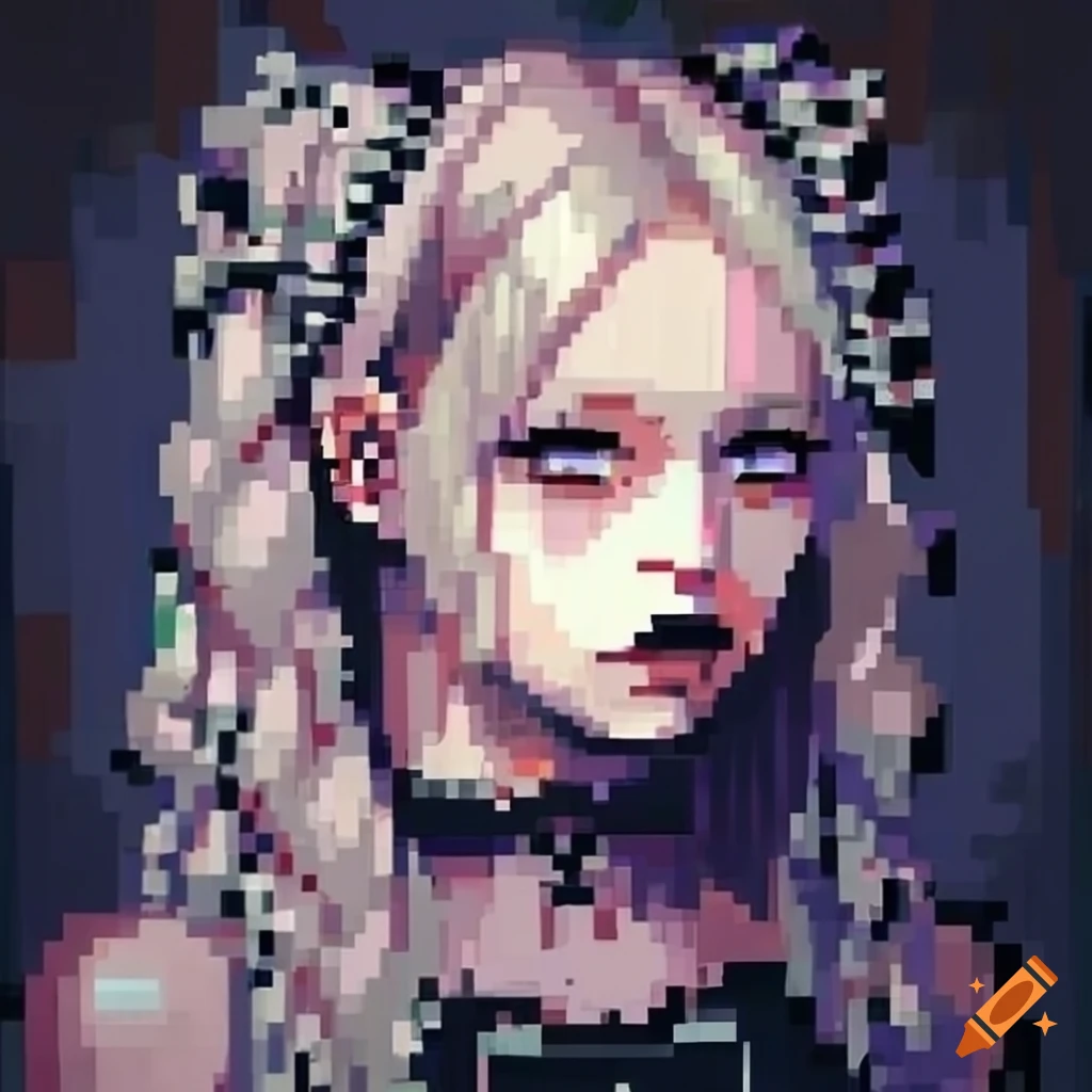 Closeup portrait of a gothic lolita in a pixel art oil painting style ...