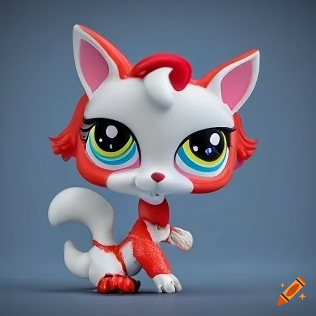 Detailed close-up of a white and red kitsune from Littlest Pet Shop ...