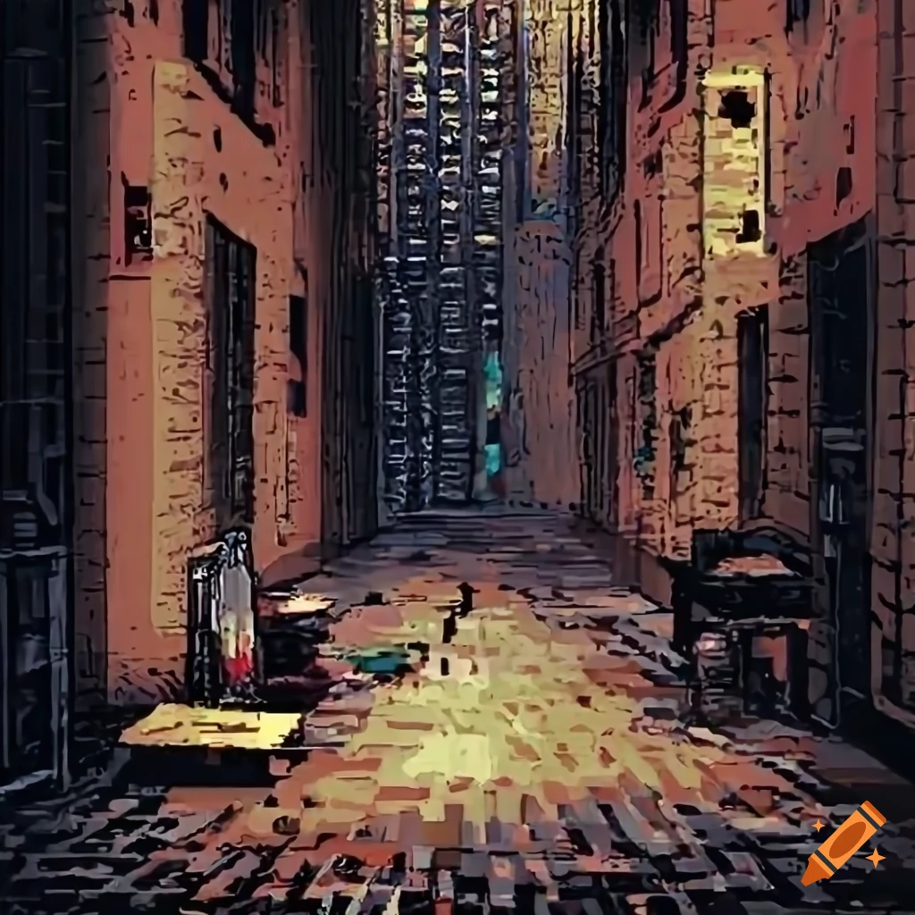 Pixel art closeup of a lonely cardboard box in a rainy alley on Craiyon