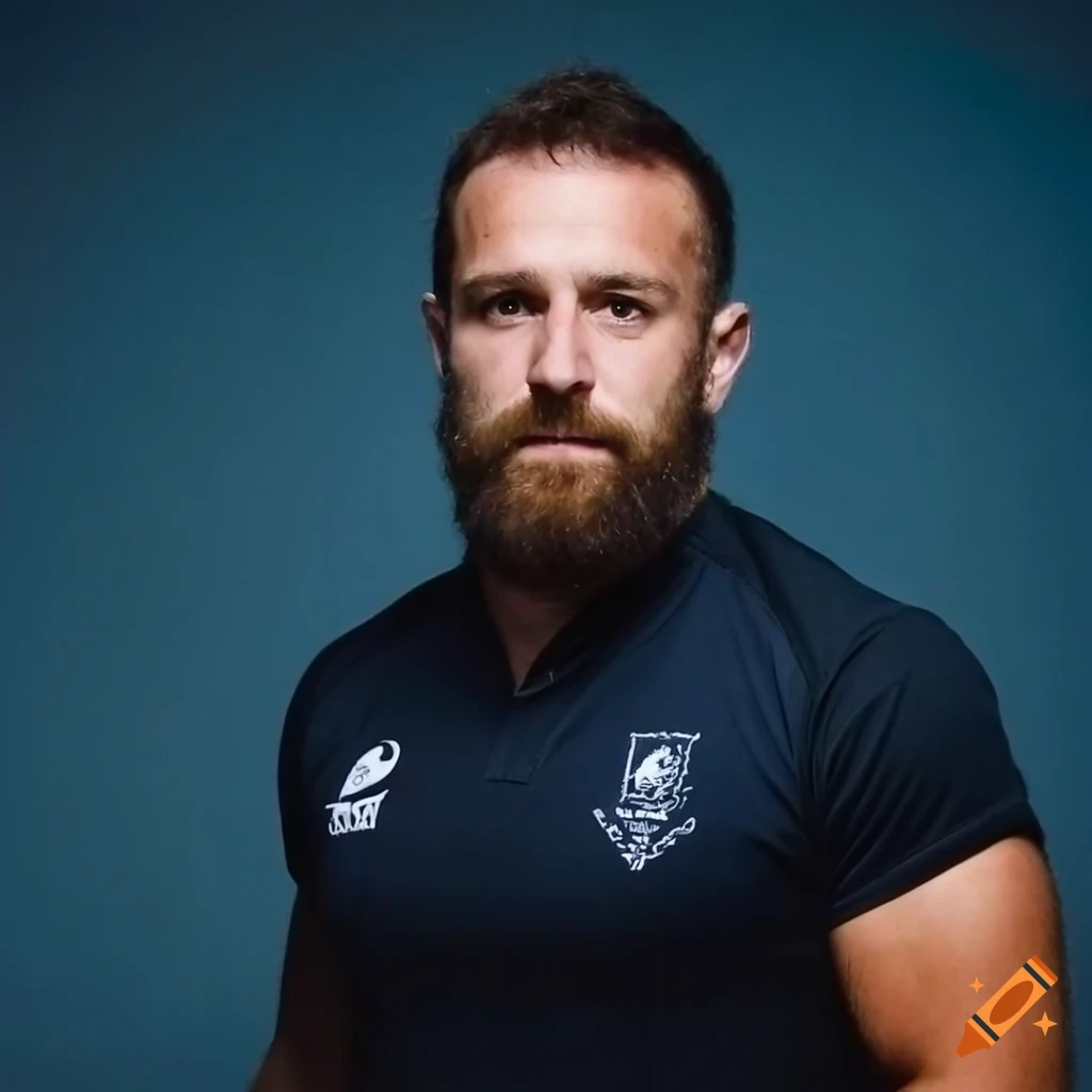 Portrait of a 30-year-old Basque rugby player with a beard in cinematic ...
