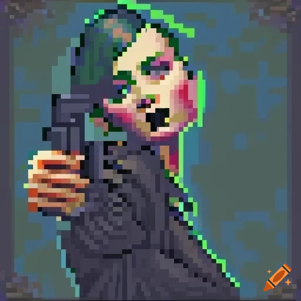 Pixelart oil painting portrait of a french secret agent aiming with a ...