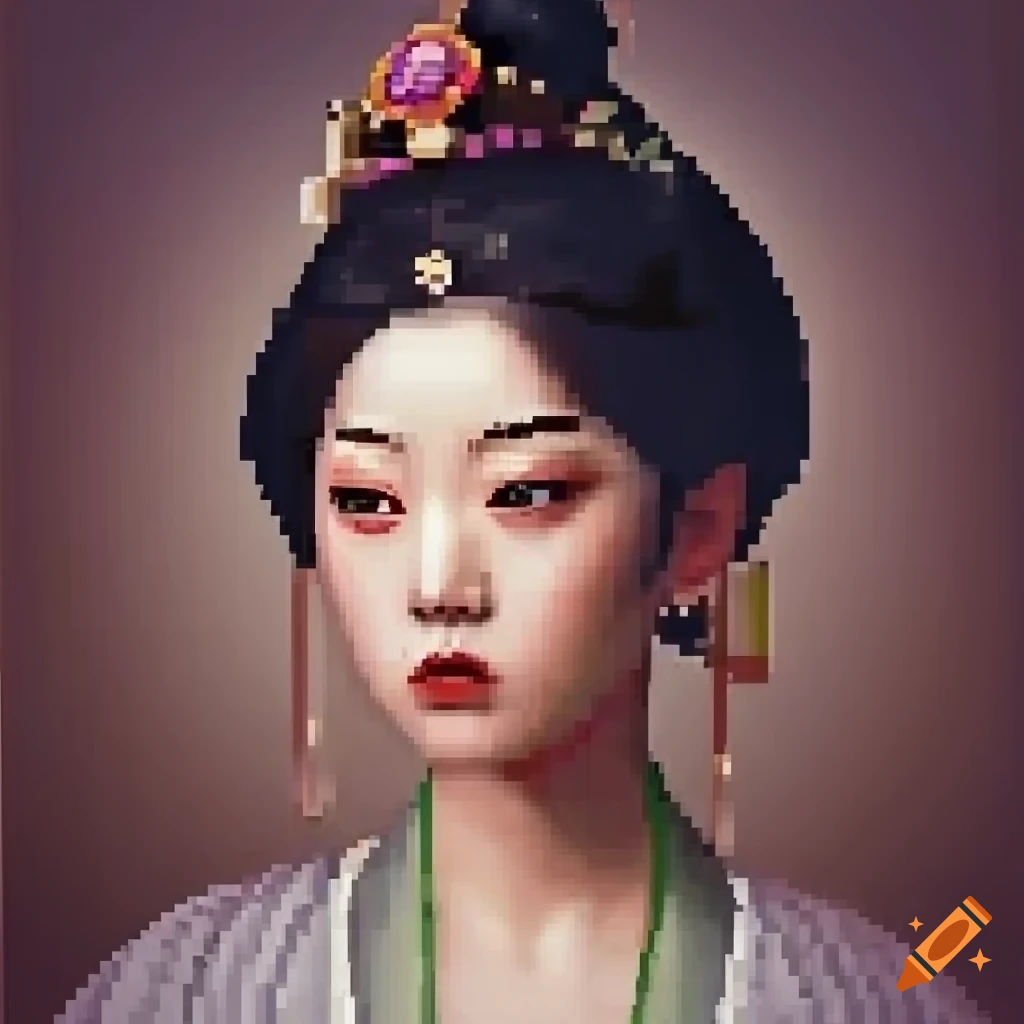 Pixel art oil painting portrait of a medieval chinese princess in ...