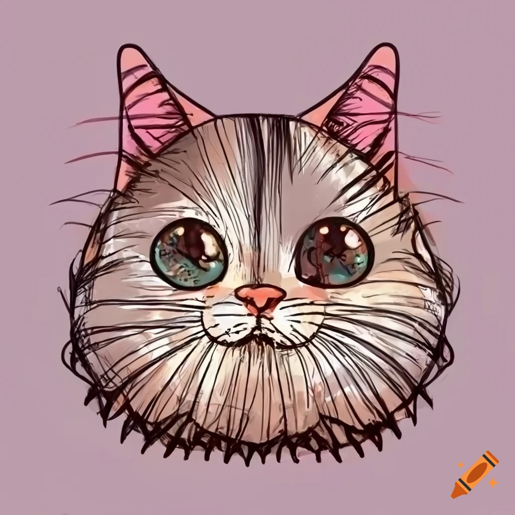 Cute furball cat in crayon sketch style on Craiyon
