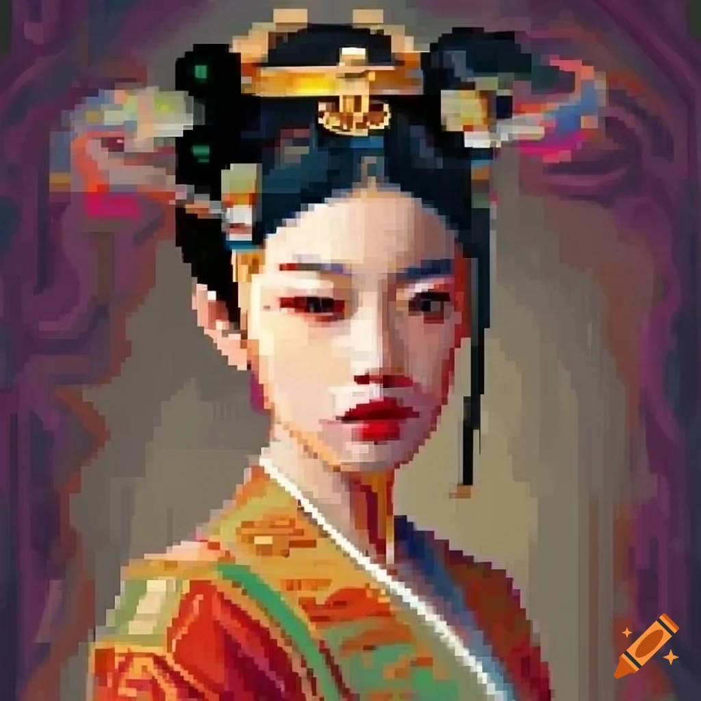 Pixelated oil painting portrait of a medieval chinese princess with ...