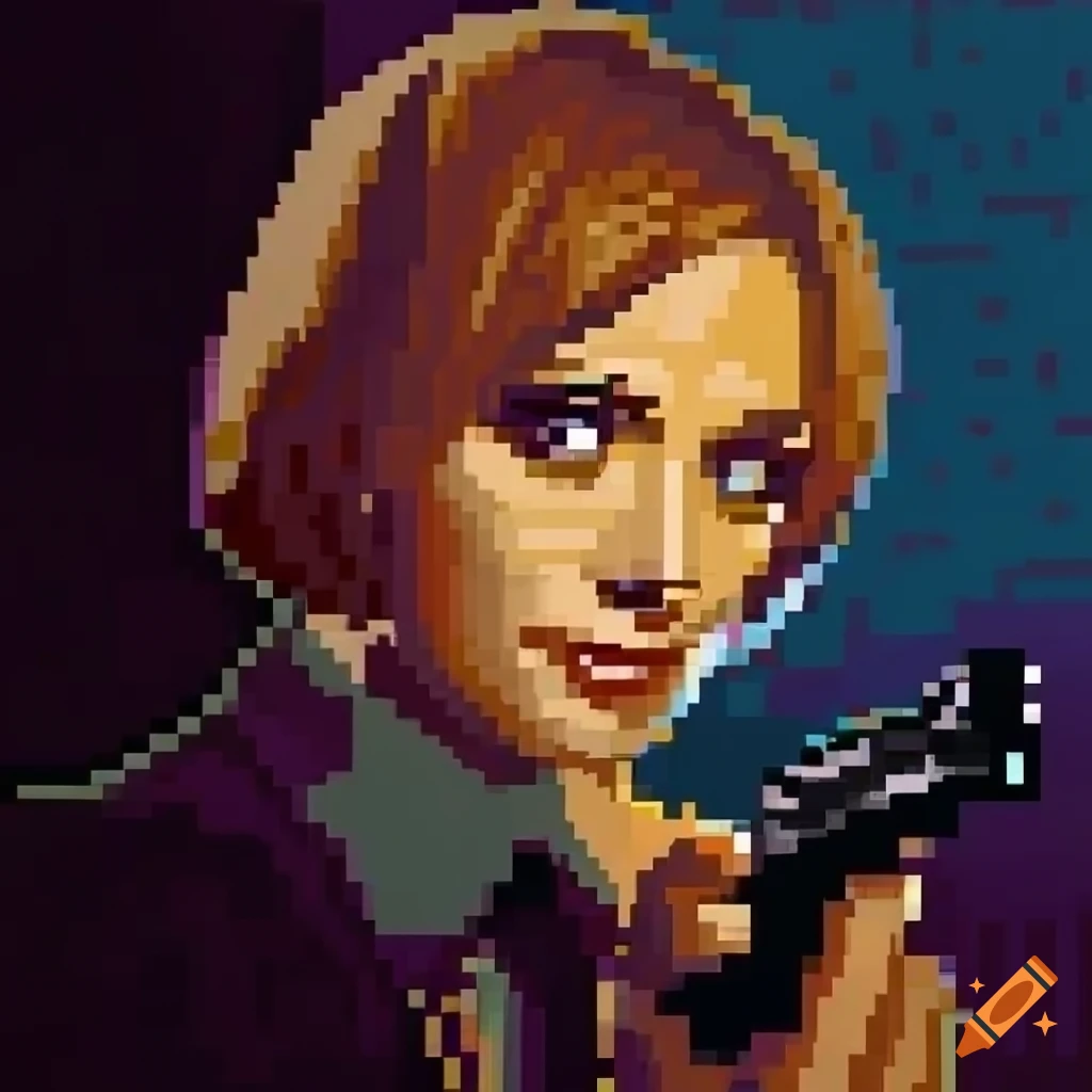 Pixelart oil painting of a french secret agent spy woman aiming with a ...