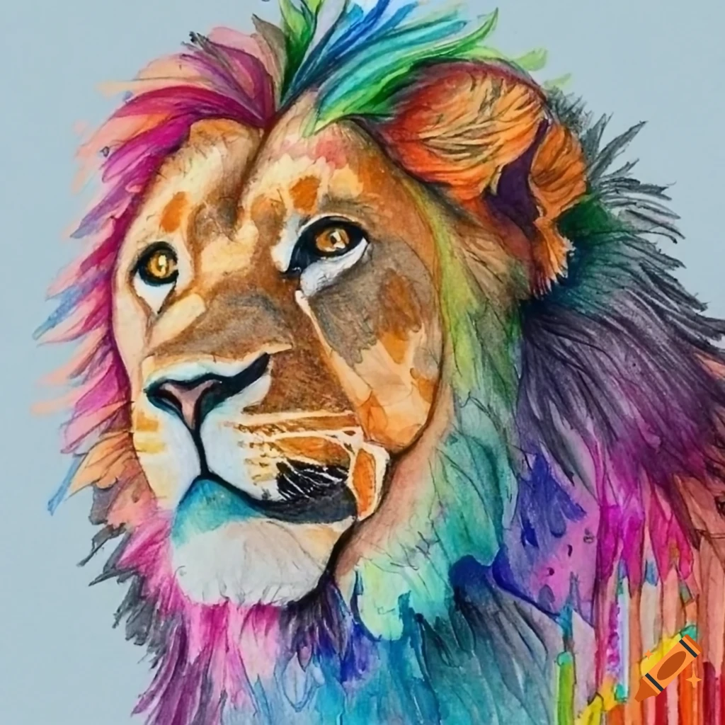 Lion drawing made with colored pencils on Craiyon
