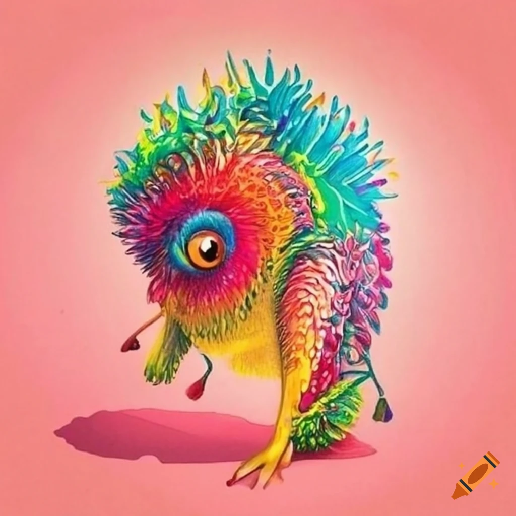Unique colored pencil creatures artwork on Craiyon