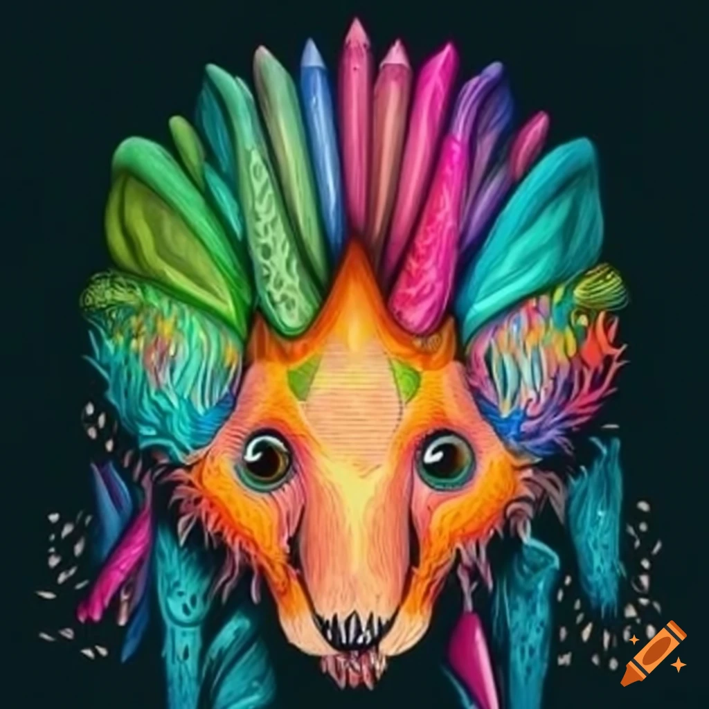Unique colored pencil creatures artwork on Craiyon