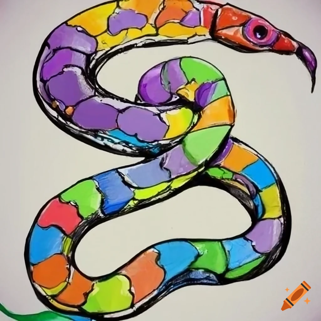 Colorful snake made of colored pencils on Craiyon