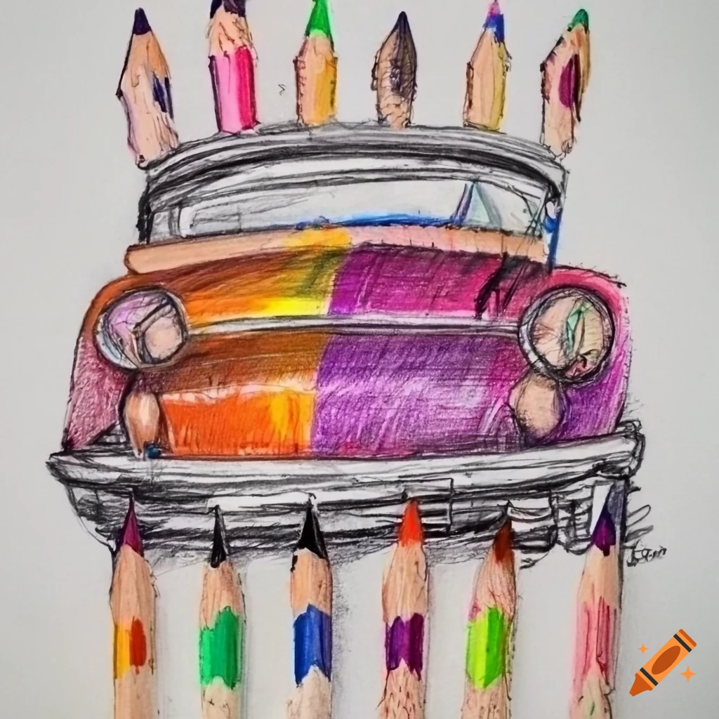Colored pencils car drawing on Craiyon