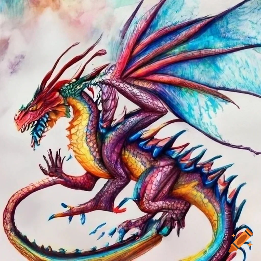 Colored pencils dragon drawing on Craiyon