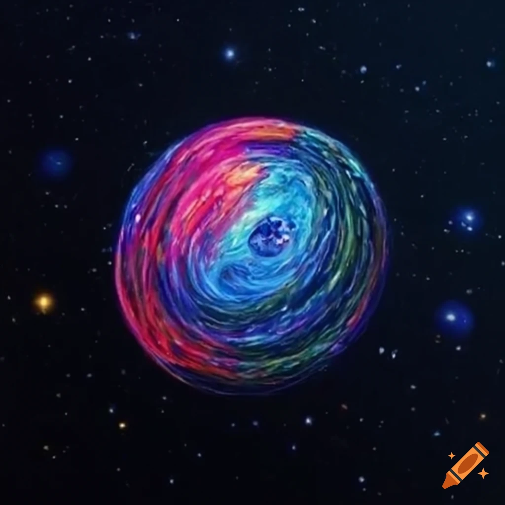 Outer space depiction in colored pencil on Craiyon