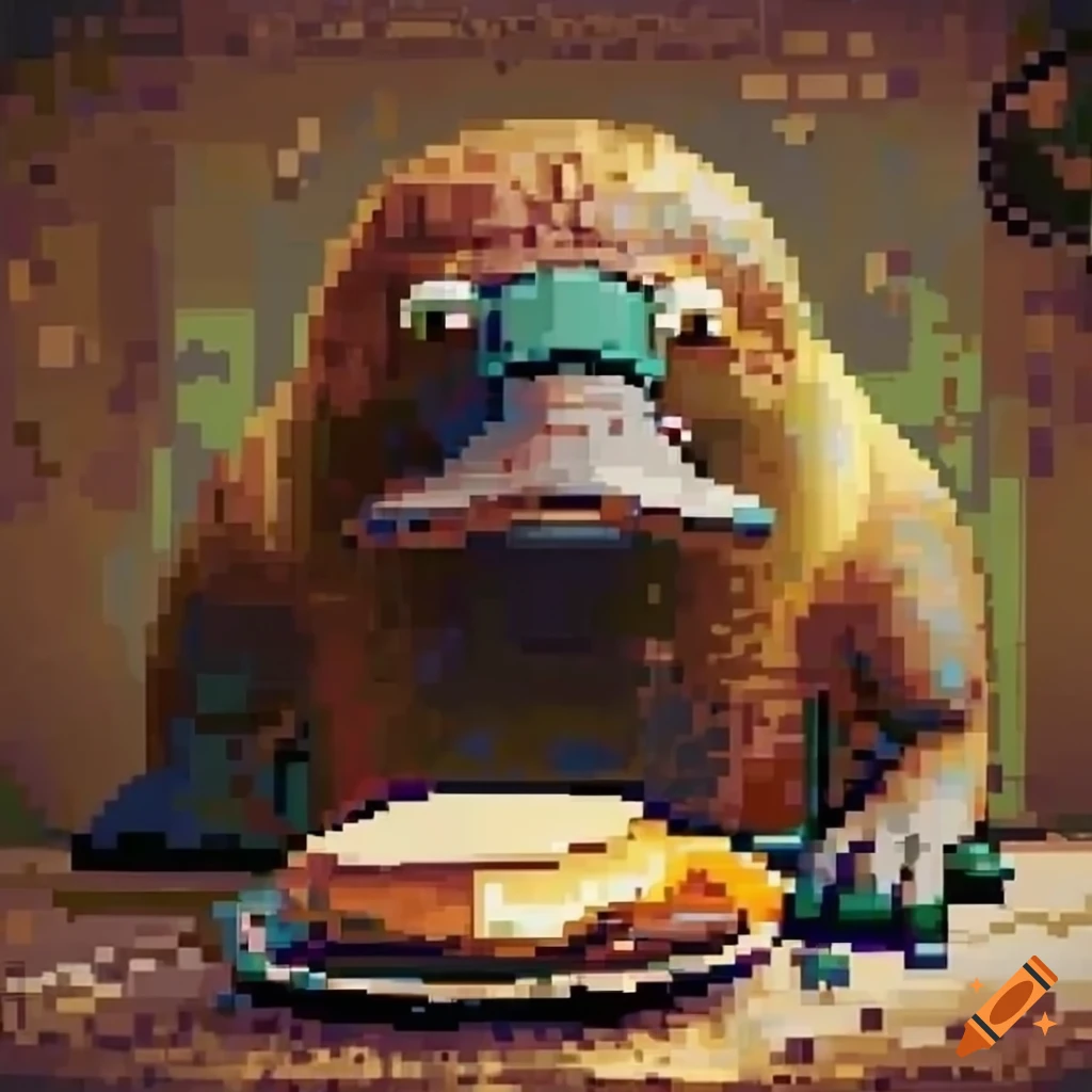 Grumpy platypus preparing a sandwich in a rusty kitchen on Craiyon