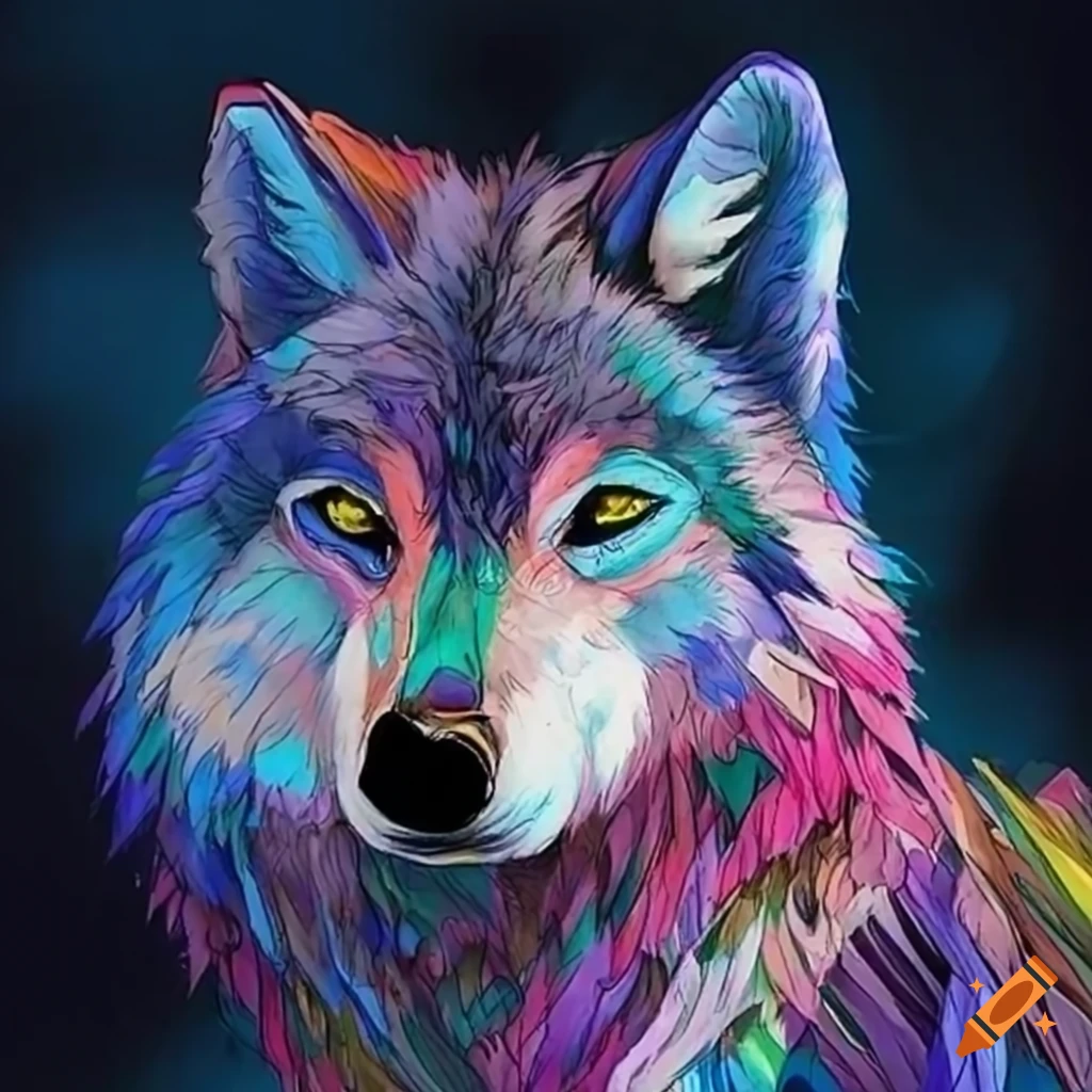 Detailed colored pencil drawing of a wolf on Craiyon