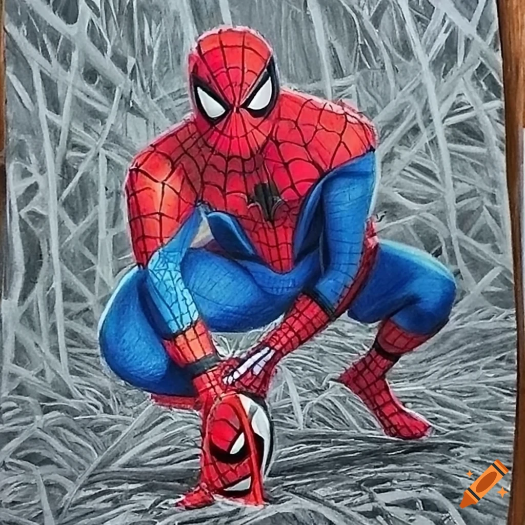 Spiderman colored pencil drawing on Craiyon