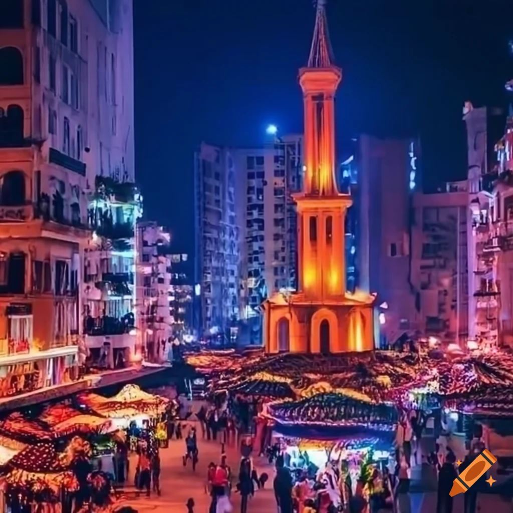 Colorful night market in beirut, lebanon with neon lights on Craiyon
