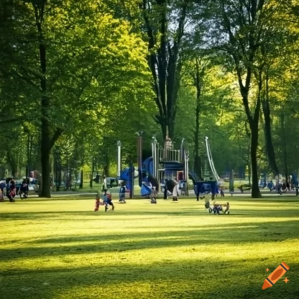 Crowded park with playground in the morning on Craiyon