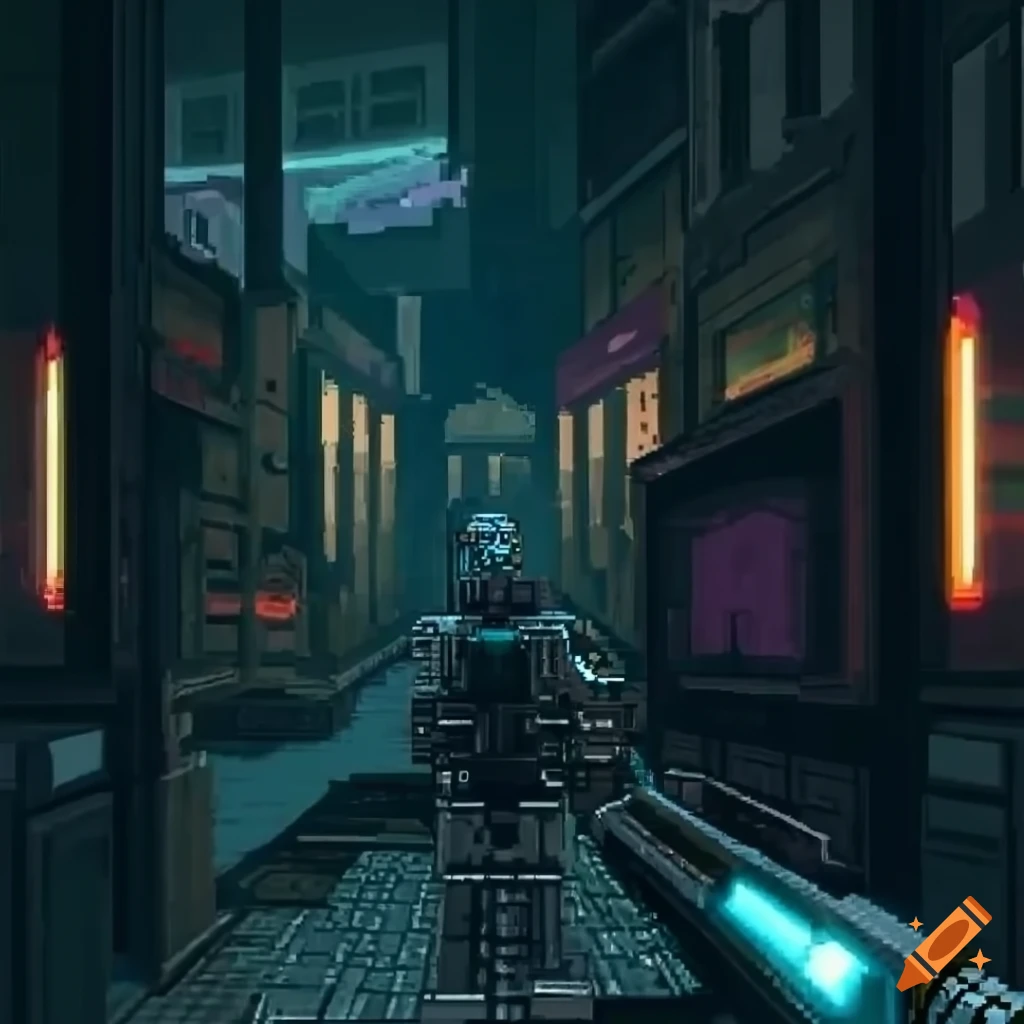 Pixel art sci-fi FPS gameplay in ZDoom engine on Craiyon