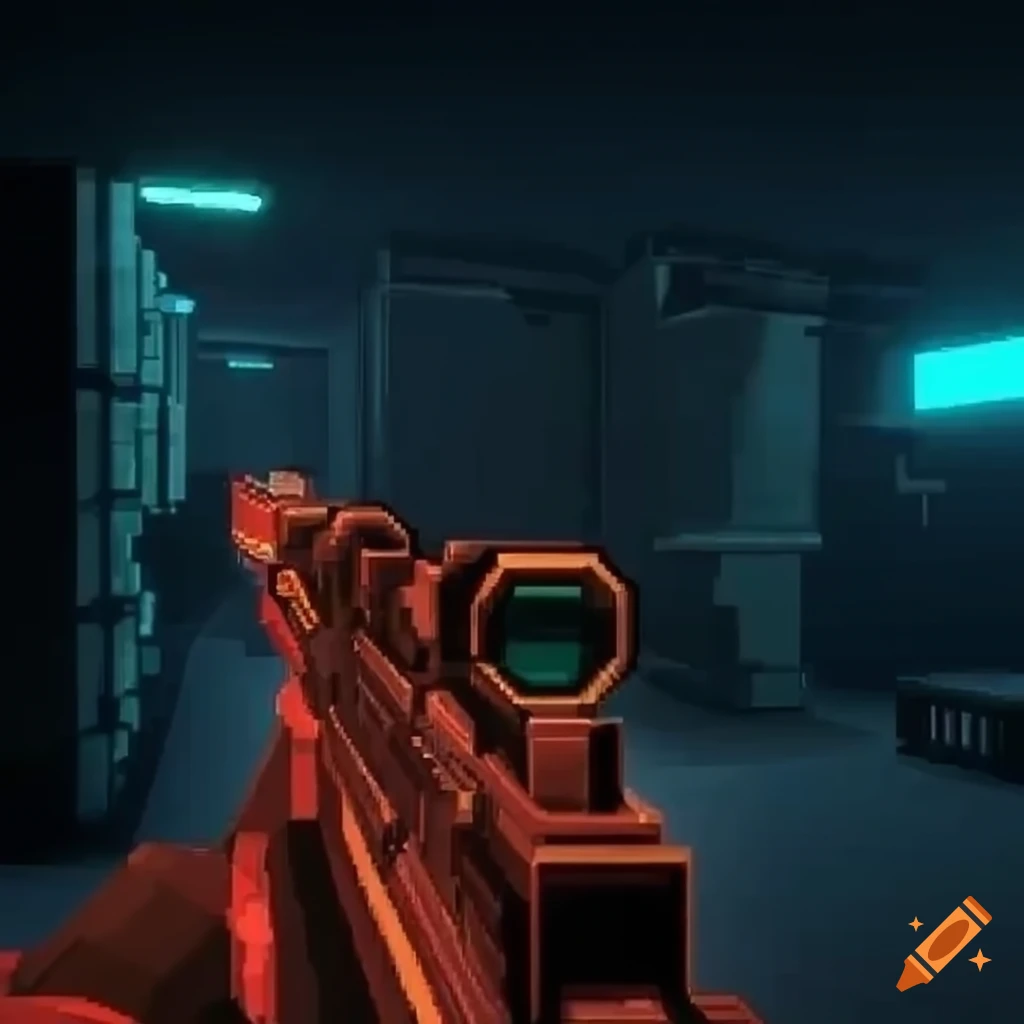 Pixel art sci-fi fps gameplay in zdoom engine on Craiyon
