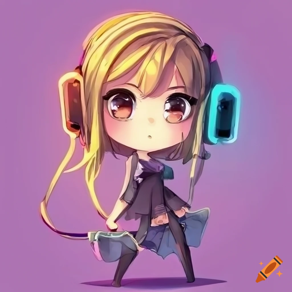 Anime chibi girl in techware on Craiyon