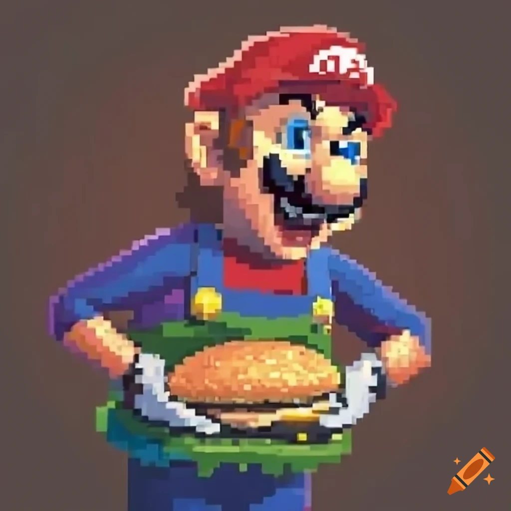 Pixel art oil painting of Super Mario laughing and preparing a ...