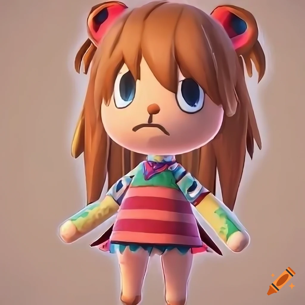Chibi Asuka Langley in Animal Crossing with detailed visual effects on ...