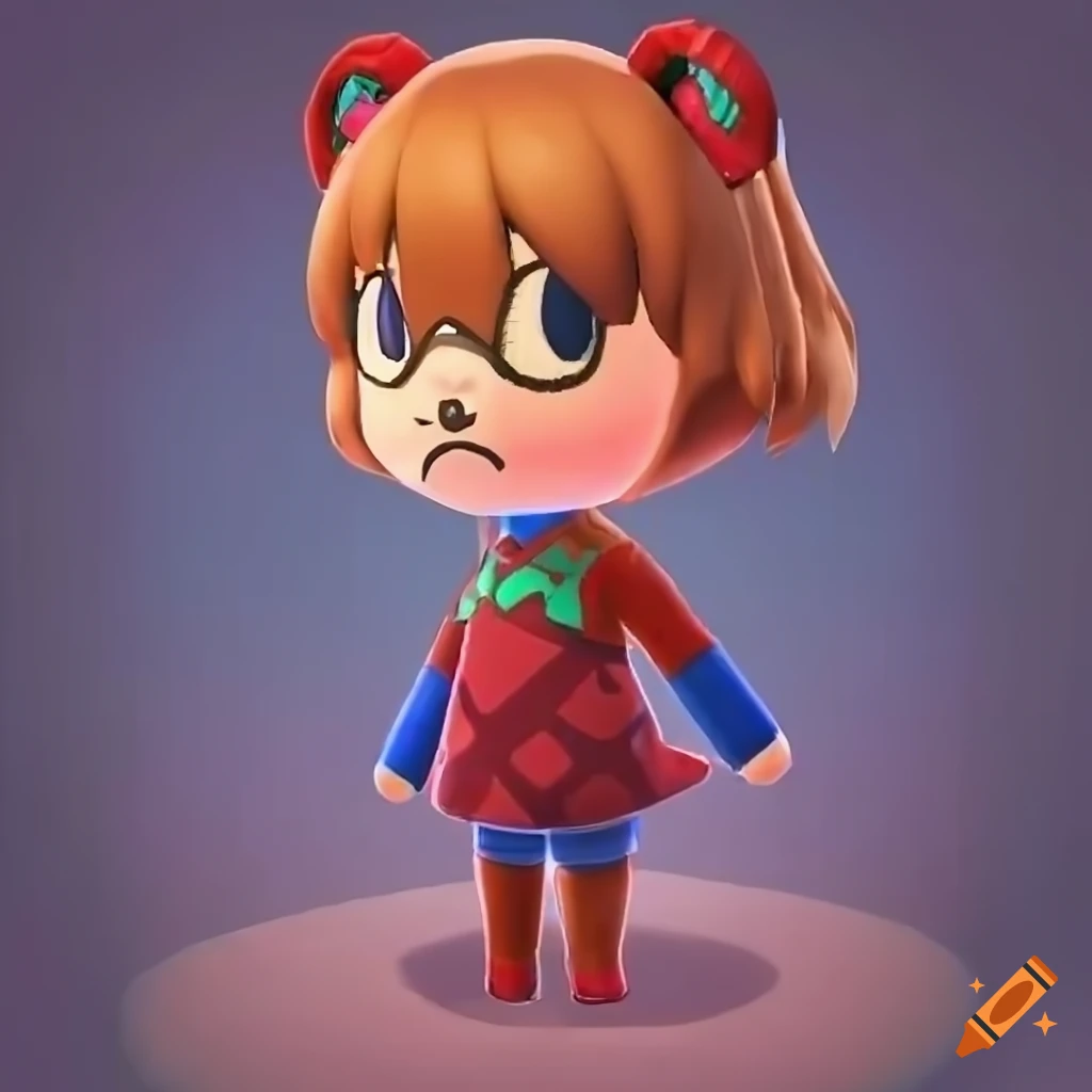 Chibi Asuka Langley in Animal Crossing with detailed visual effects on ...