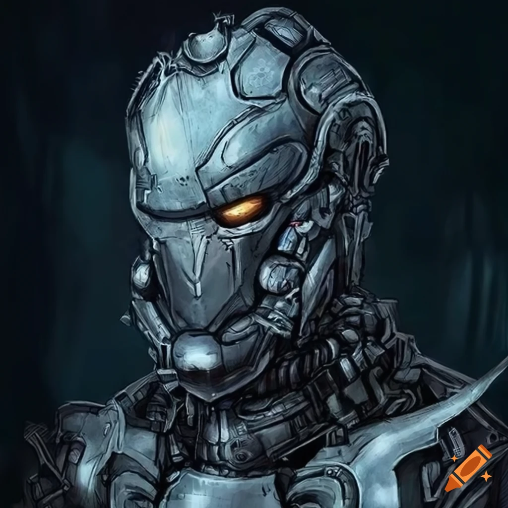 Gothic artwork of a hero in robotic armor in cyberspace on Craiyon