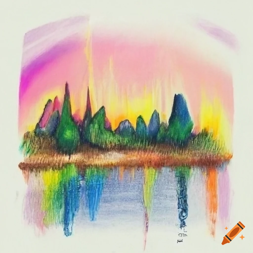 Colored pencil landscape illustration on Craiyon