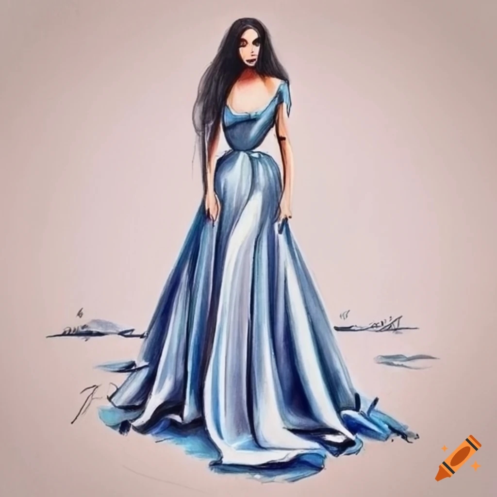 Fashion gown dress drawn with colored pencils on Craiyon