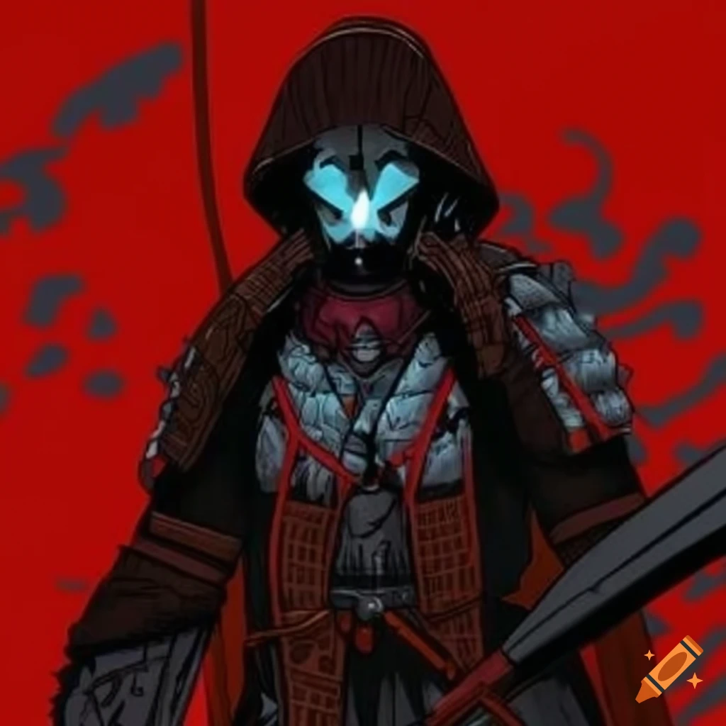 Comic illustration of a gothic futuristic templar samurai on Craiyon