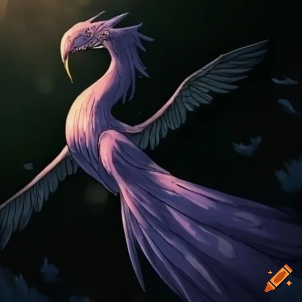 Straw-winged bird mystical summoning inspired by anime style on Craiyon