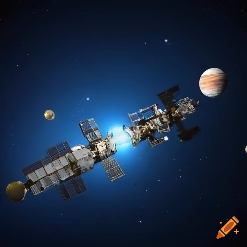 Space station above Earth with a starscape and photorealistic solar ...