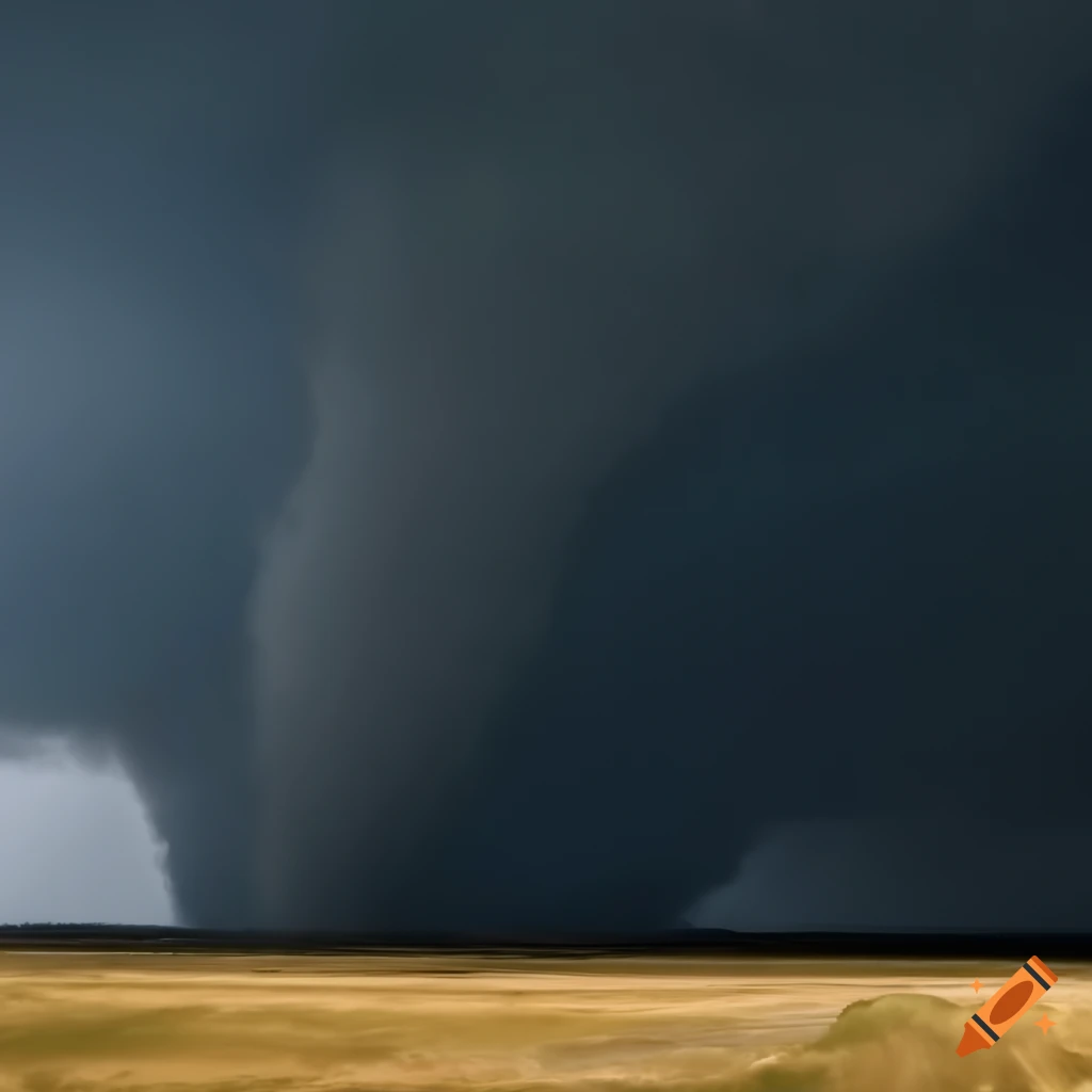 Massive EF5 tornado over the plains with a dark sky on Craiyon