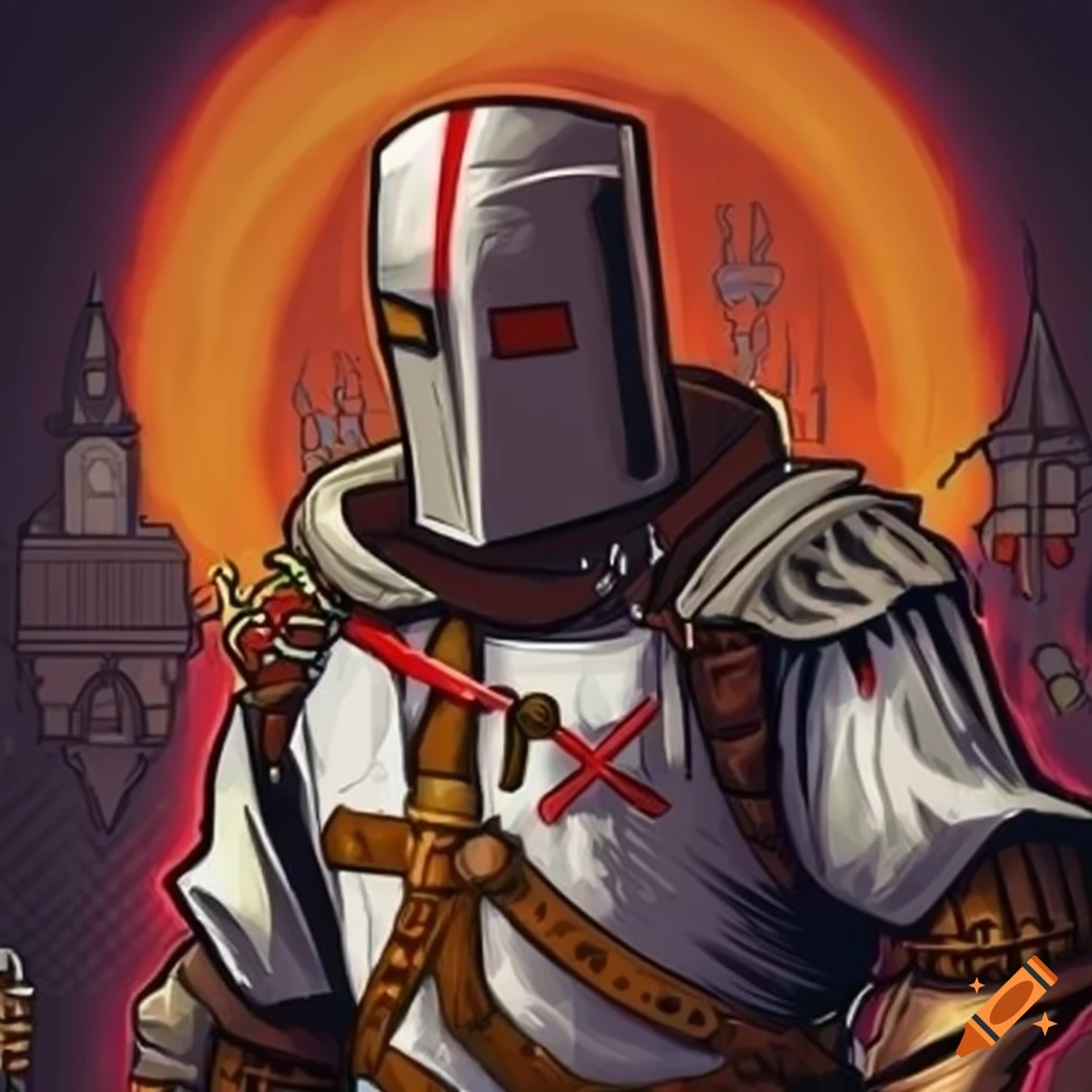 Futuristic steampunk templar hero in a comic illustration on Craiyon