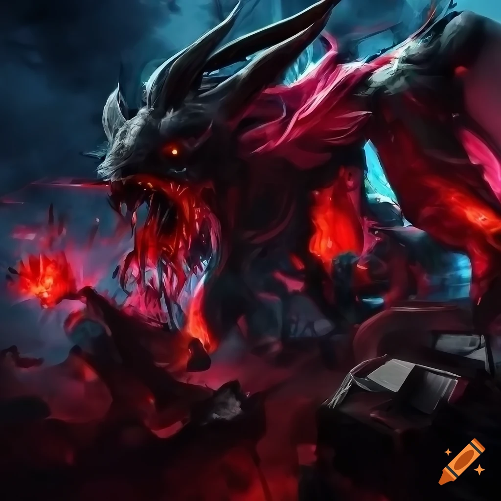 Fierce rabbit roaring in a dark fantasy setting with splashes of red on ...