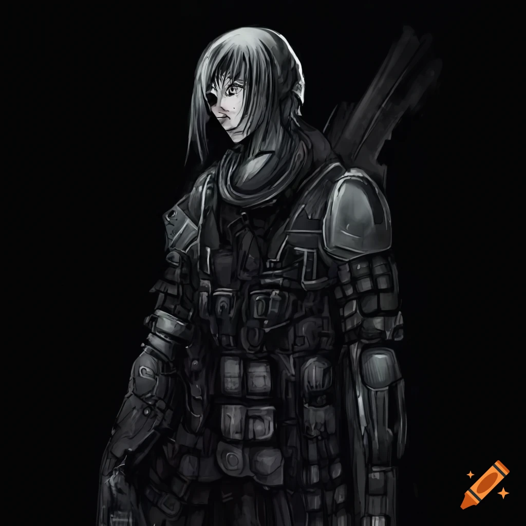 Illustration of a gothic futuristic soldier on Craiyon