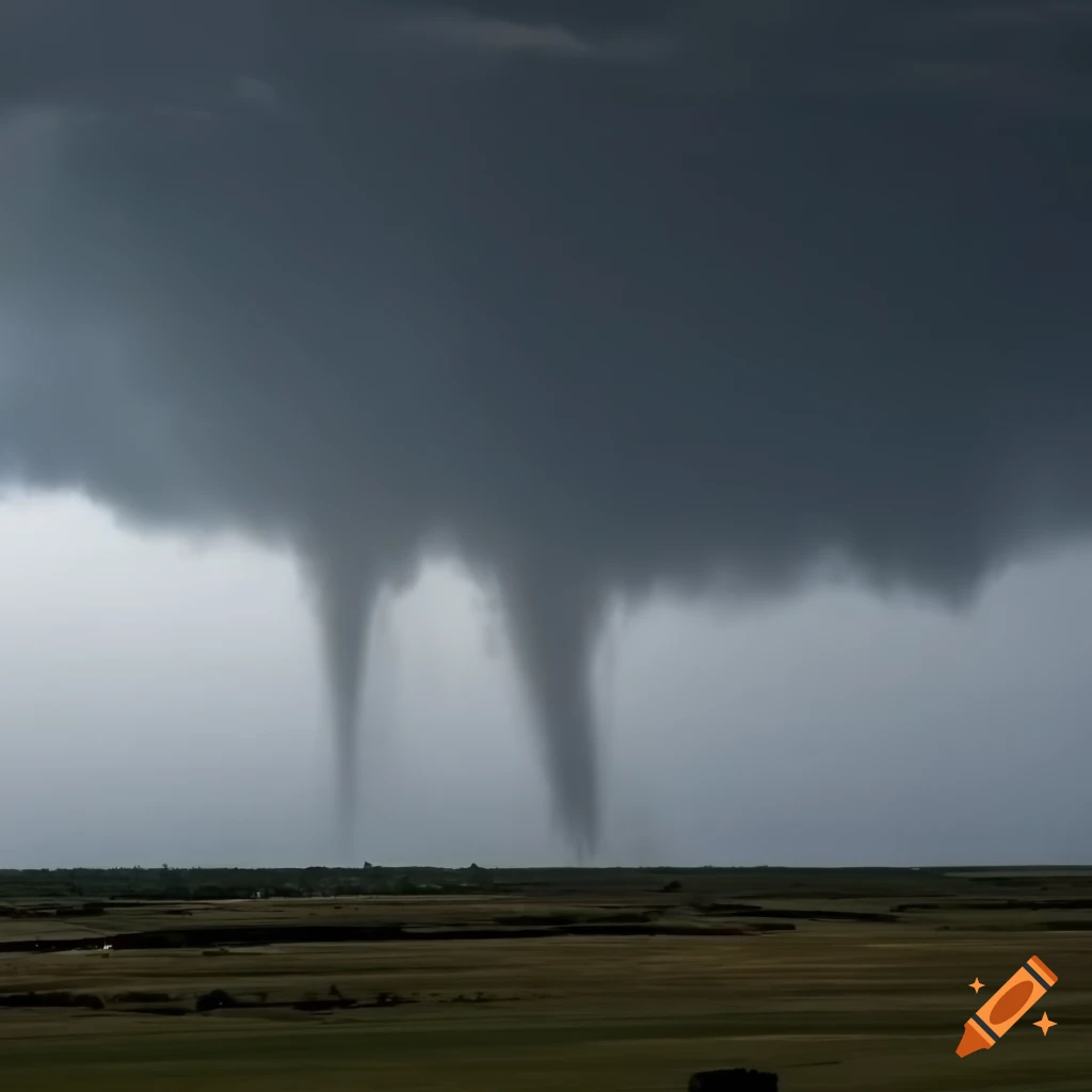 Two tornadoes over the plains in high quality on Craiyon