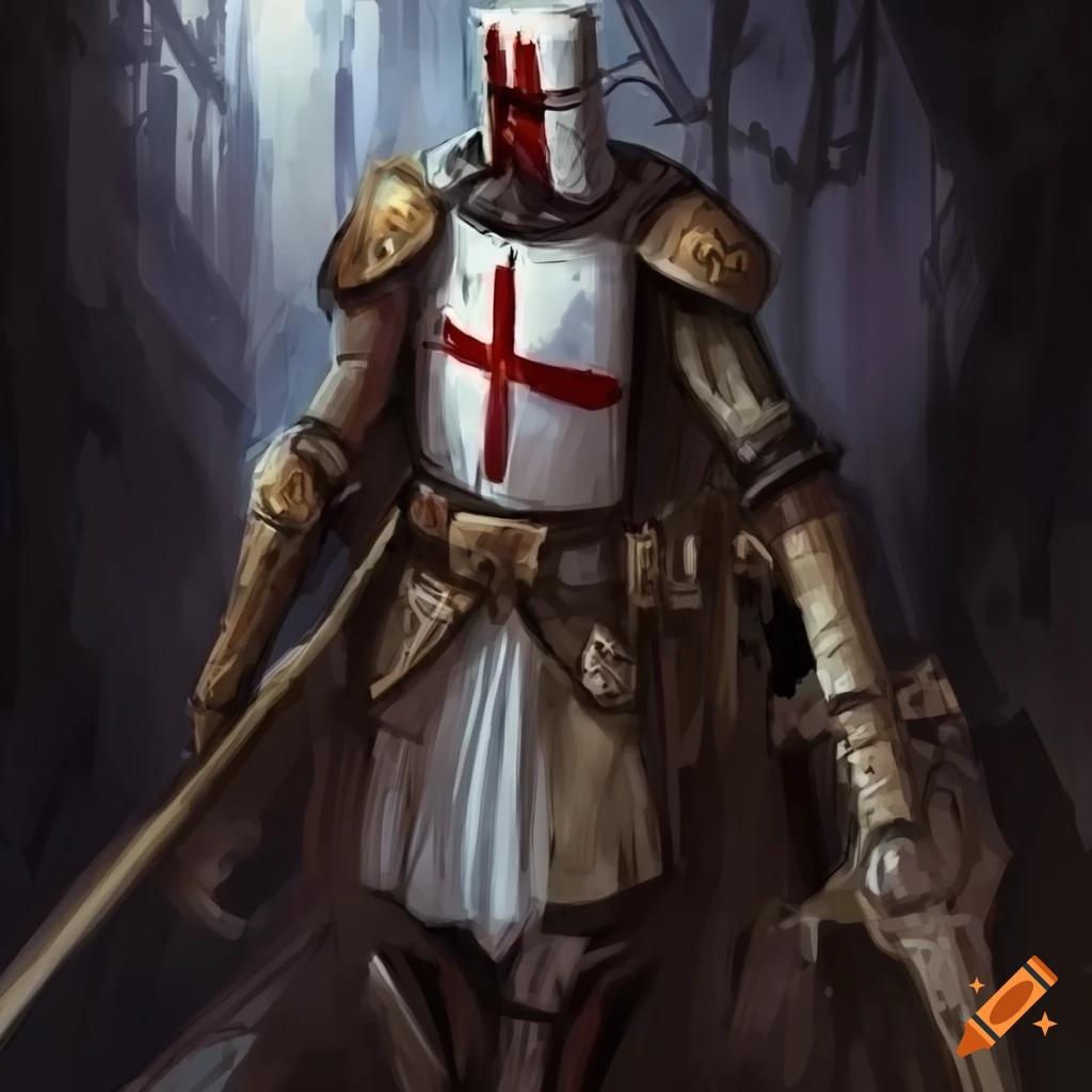 Futuristic steampunk templar hero in a comic illustration on Craiyon