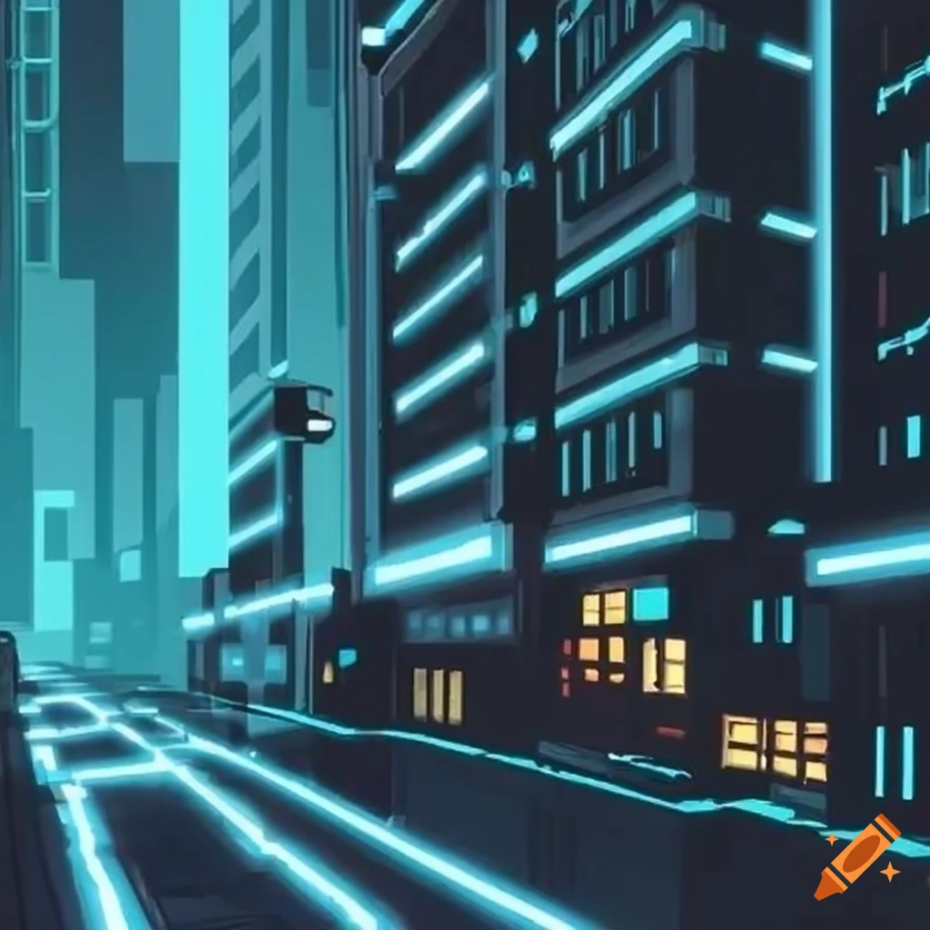 Tron style street with 8-bit design viewed from the right side on Craiyon