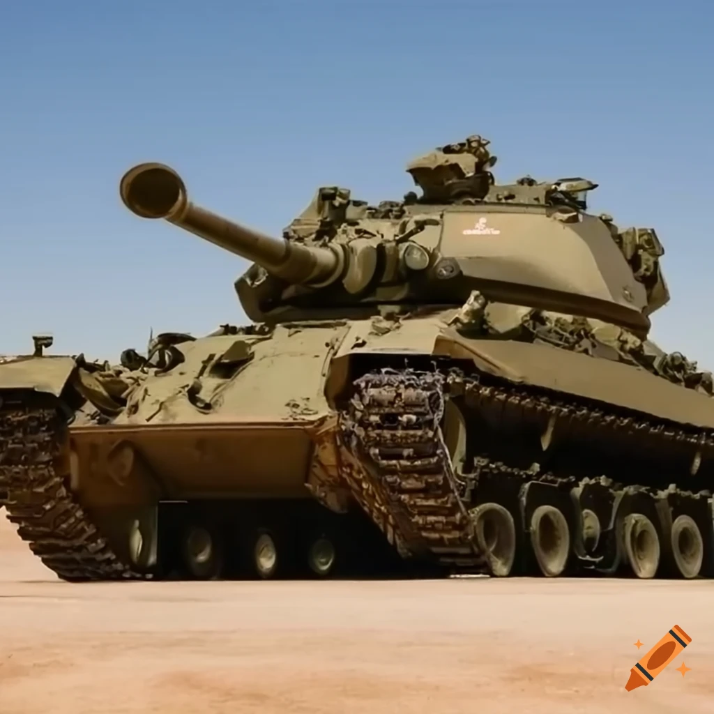 M48 patton tank marching on arid grounds on Craiyon