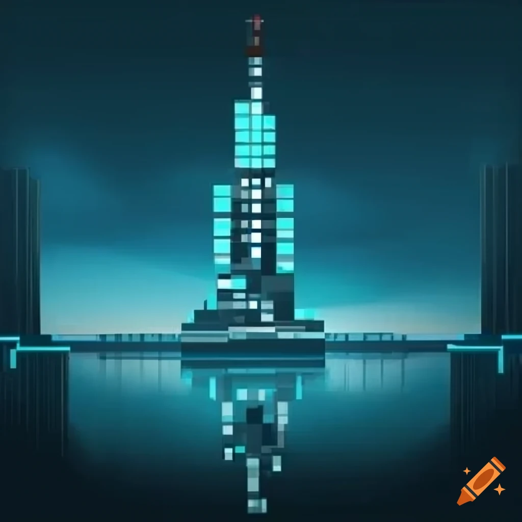 Building in tron style with pixel art design on Craiyon