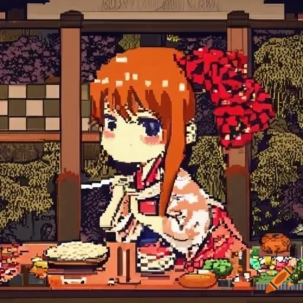 Hokusai ukiyo-e with chibi asuka langley in a hanami picnic setting on ...